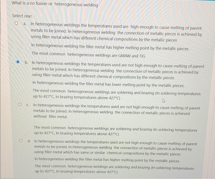 Solved What is a no fusion or heterogeneous welding Select | Chegg.com