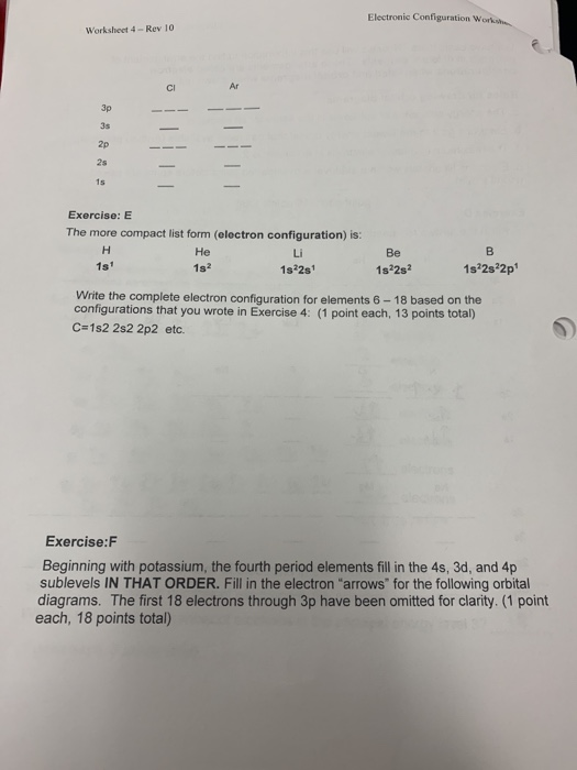 Solved Electronic Configuration Works Worksheet 4 - Rev 10 | Chegg.com