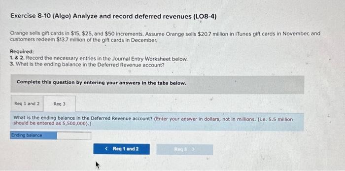 Solved Exercise 8-10 (Algo) Analyze and record deferred | Chegg.com