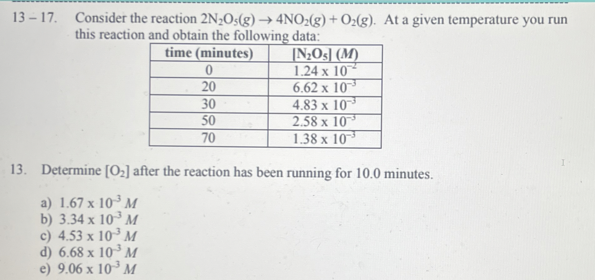 Solved 13-17. ﻿Consider the reaction 2N2O5(g)→4NO2(g)+O2(g). | Chegg.com