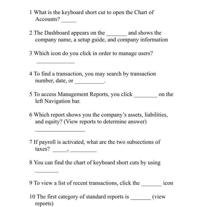 Solved 1 What is the keyboard short cut to open the Chart of | Chegg.com