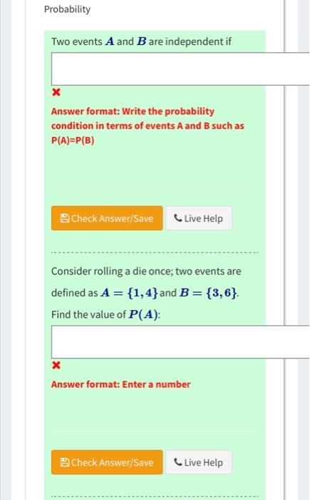 Solved Two events A and B are independent if Answer format: | Chegg.com