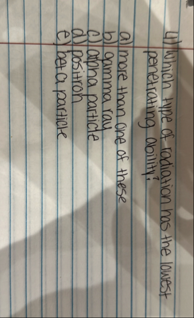 Solved Which type of rodiation has the lowest penetrating | Chegg.com