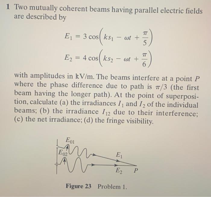 Solved 1 Two mutually coherent beams having parallel | Chegg.com