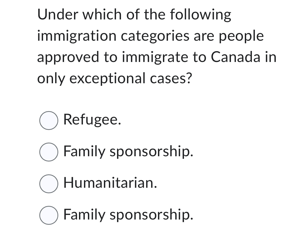 Solved Under which of the following immigration categories | Chegg.com