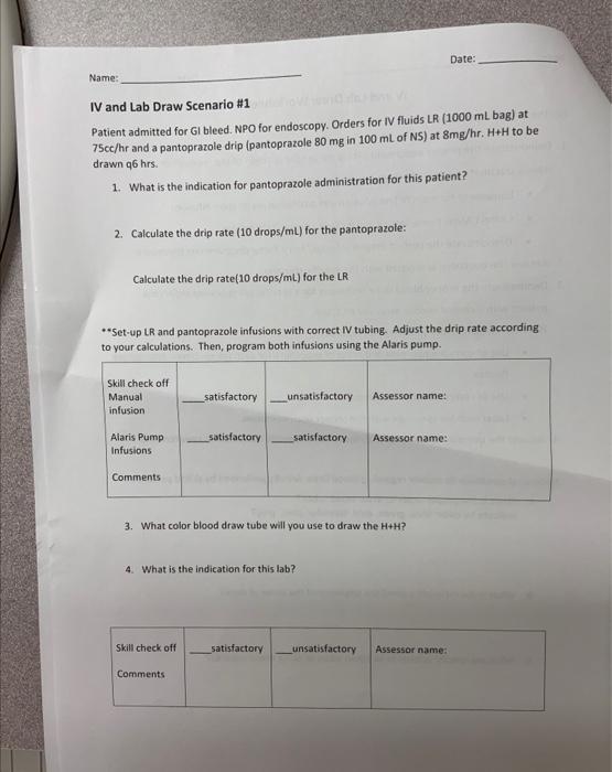 Solved IV and Lab Draw Scenario \#1 Patient admitted for GI | Chegg.com