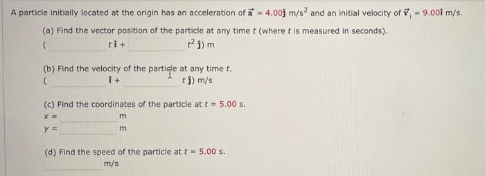 Solved A particle initially located at the origin has an | Chegg.com