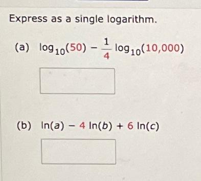 Solved Express as a single logarithm. (a) \\( \\log | Chegg.com