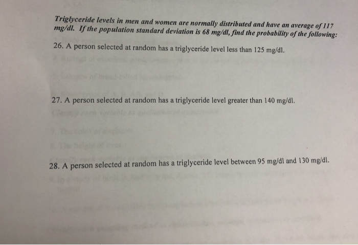 Solved Triglyceride levels in men and women are normally | Chegg.com