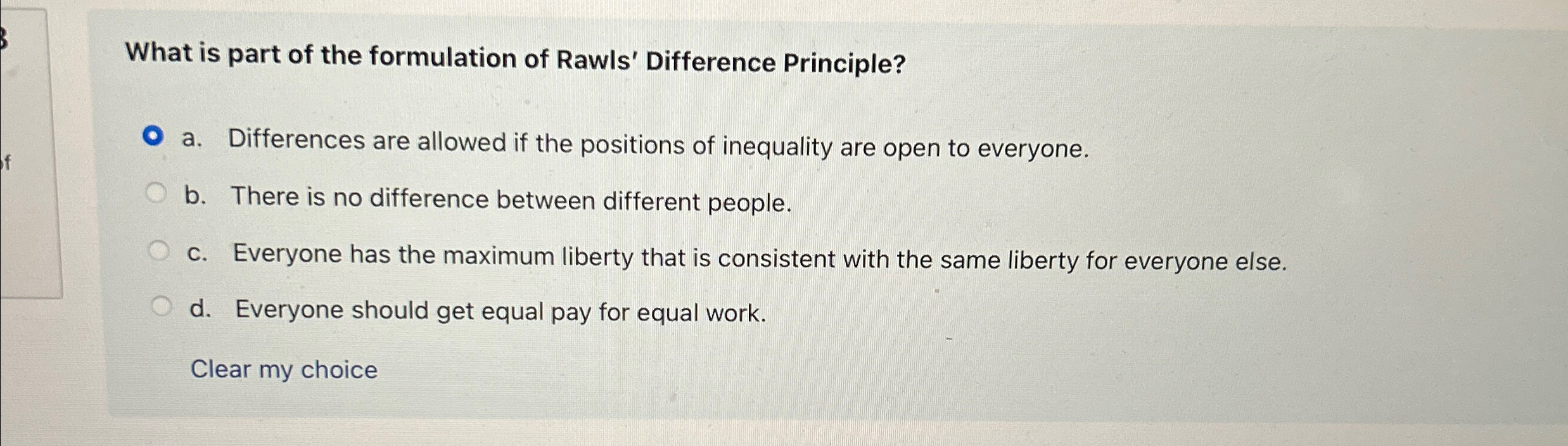 Solved What is part of the formulation of Rawls' Difference | Chegg.com