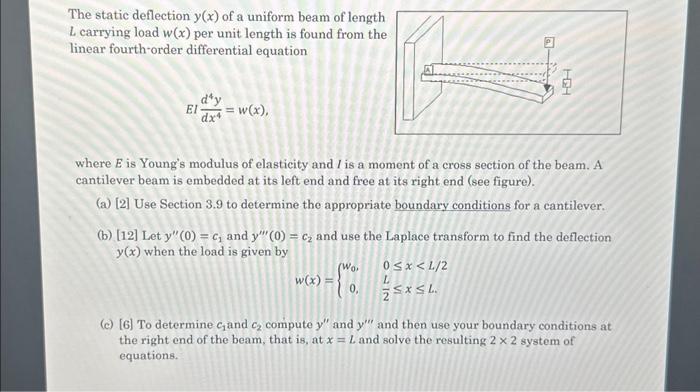 Solved The static deflection y(x) of a uniform beam of | Chegg.com