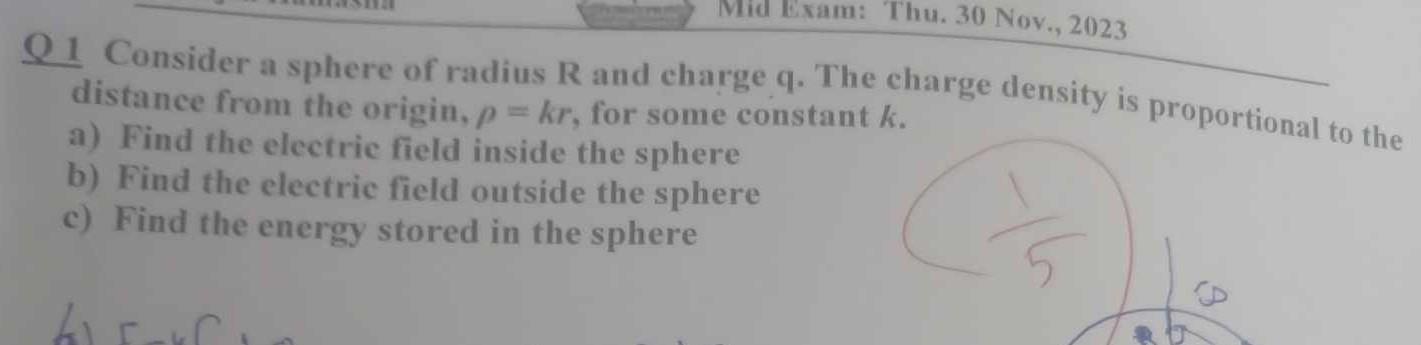 Solved Q1 Consider a sphere of radius R and charge q. The | Chegg.com