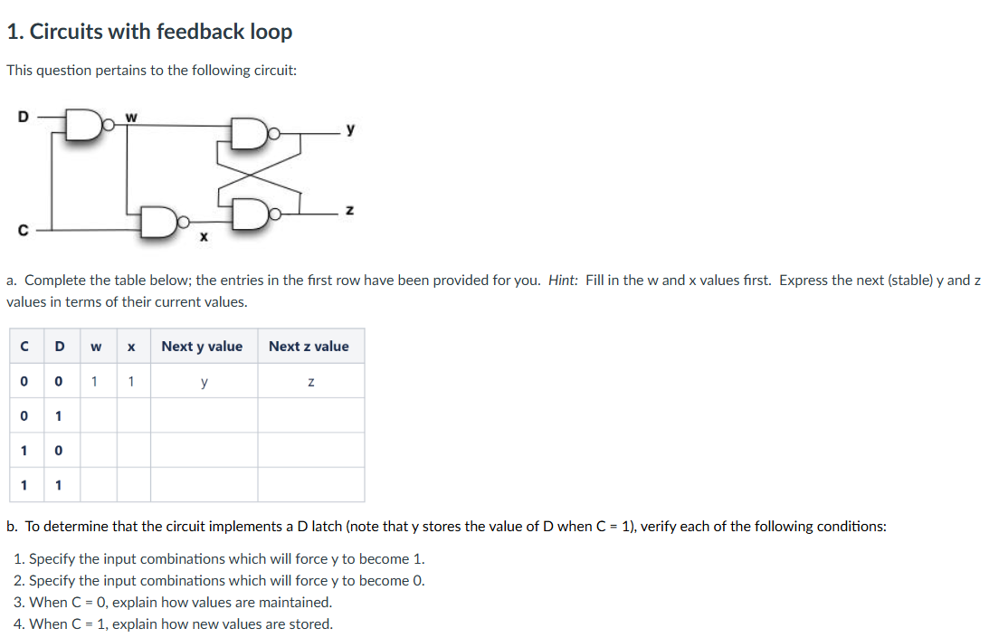 Circuits with feedback loop This question pertains to | Chegg.com