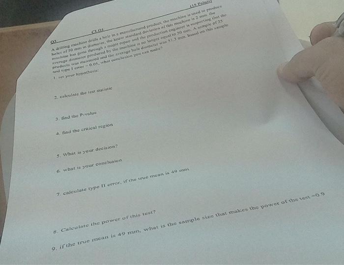 Solved (15 Points! 03 CLOI A drilling machine drills a hole | Chegg.com