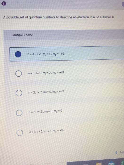 Solved A possible set of quantum numbers to describe an | Chegg.com