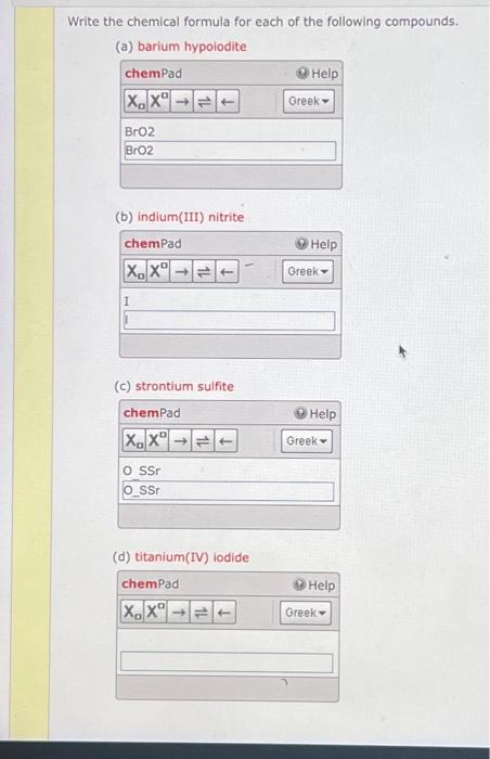 Solved Write the chemical formula for each of the following | Chegg.com