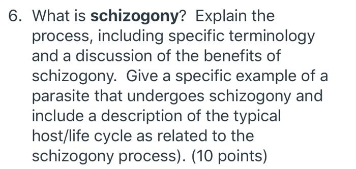 Solved 6. What is schizogony? Explain the process, including | Chegg.com