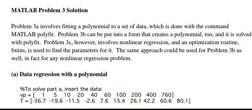 Solved MATLAB Problem 3 Solution Problem za involves fitting | Chegg.com