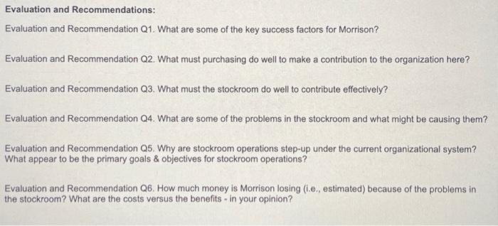 Solved Evaluation and Recommendations: Evaluation and | Chegg.com