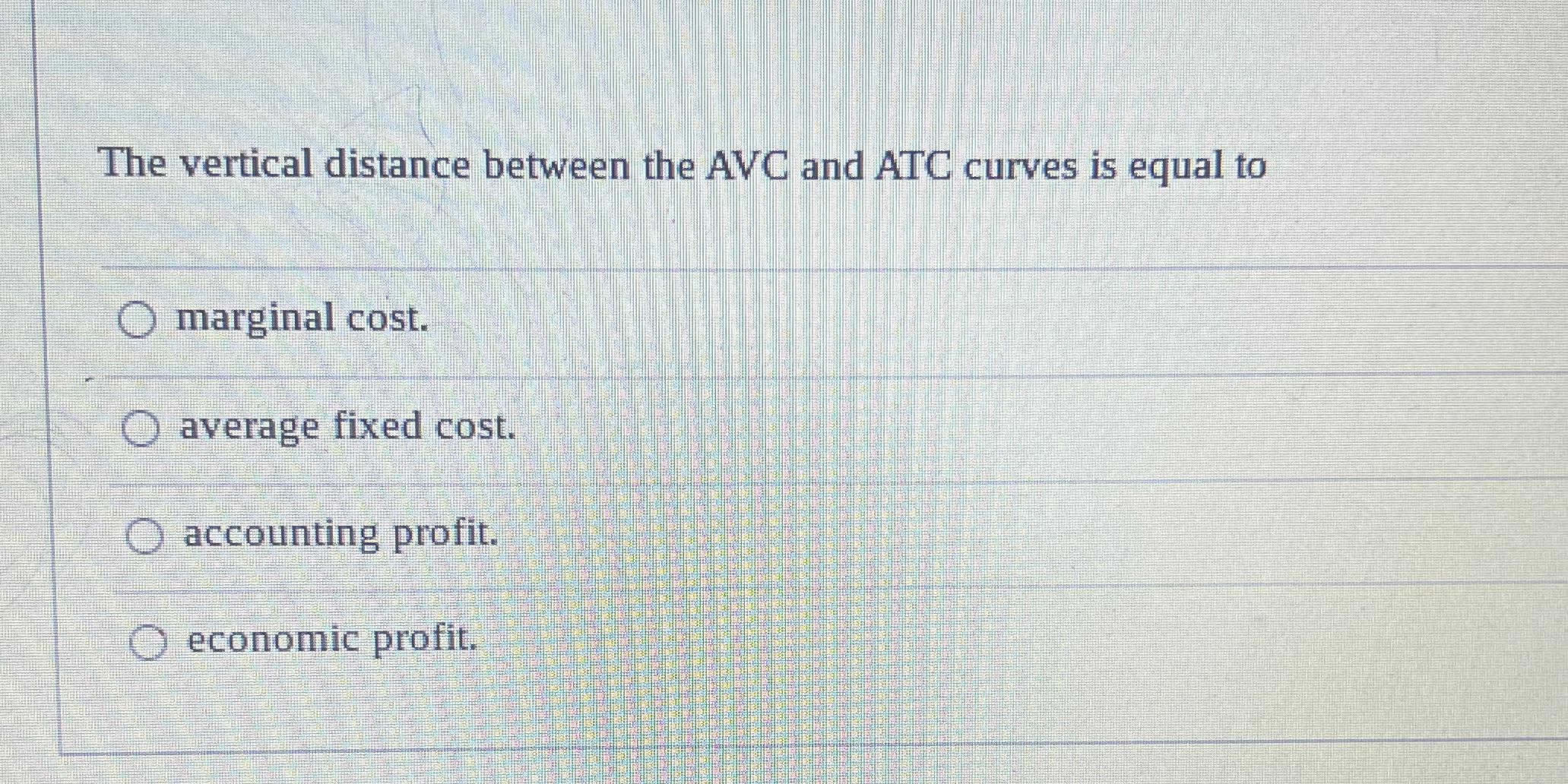 Solved The vertical distance between the AVC and ATC curves | Chegg.com