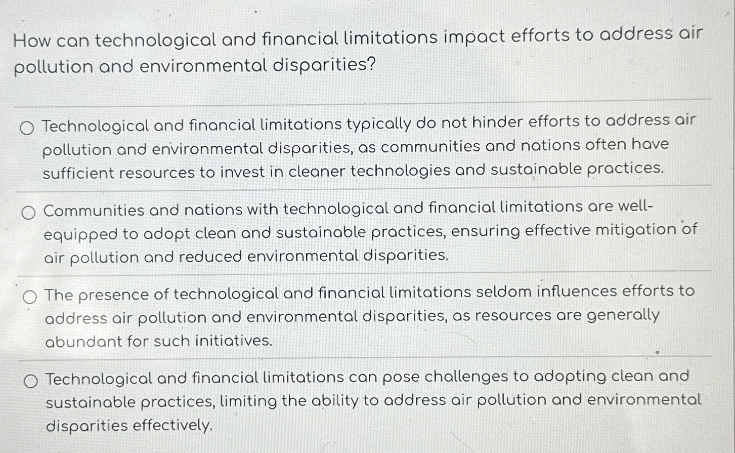 Solved How can technological and financial limitations | Chegg.com