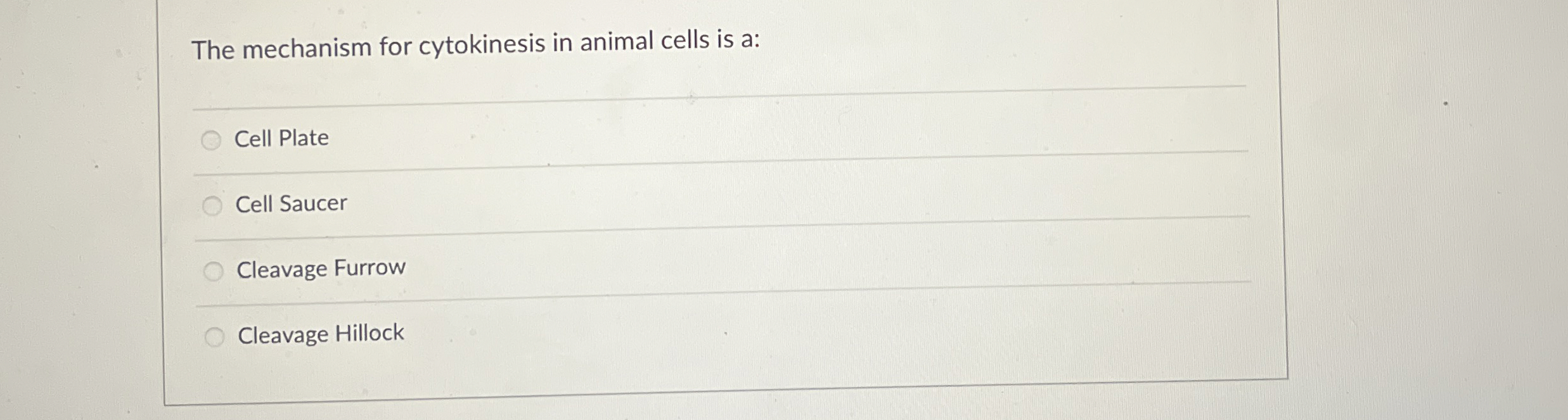 Solved The mechanism for cytokinesis in animal cells is | Chegg.com