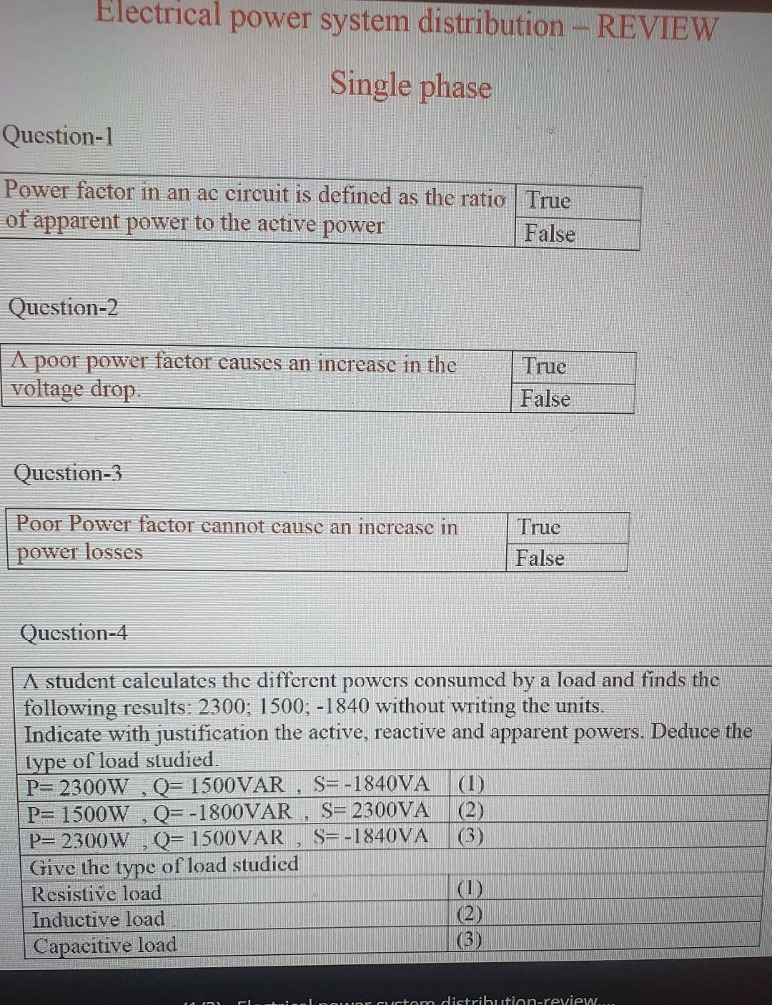 Solved Electrical power system distribution - REVIEW Single | Chegg.com