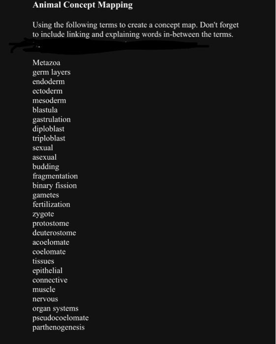 Solved Animal Concept Mapping Using the following terms to | Chegg.com