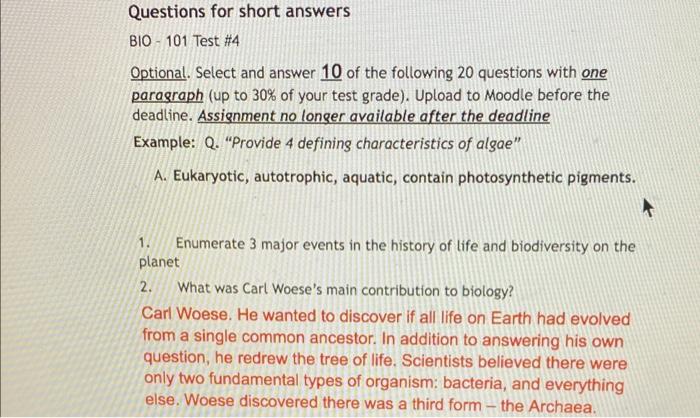 Solved Questions for short answers BIO - 101 Test \#4 | Chegg.com