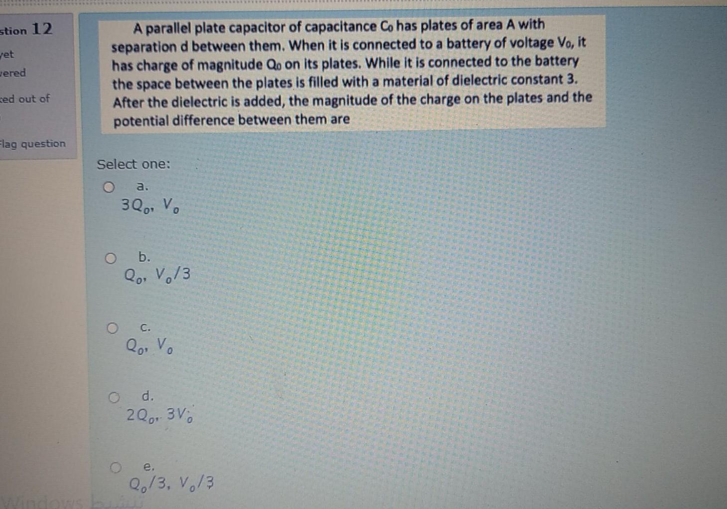 Solved stion 12 Jet wered A parallel plate capacitor of | Chegg.com