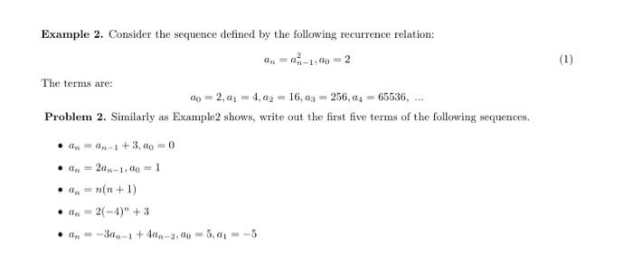 Solved Example 2. Consider the sequence defined by the | Chegg.com