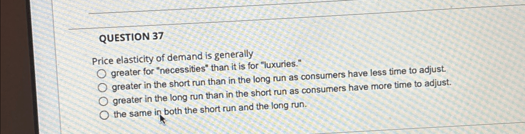 Solved QUESTION 37Price elasticity of demand is generally | Chegg.com