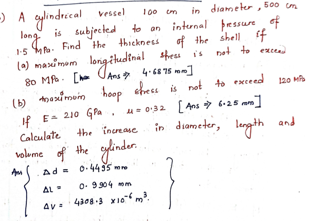 Solved A cylindrical vessel 100cm ﻿in diameter, 500cm ﻿long | Chegg.com