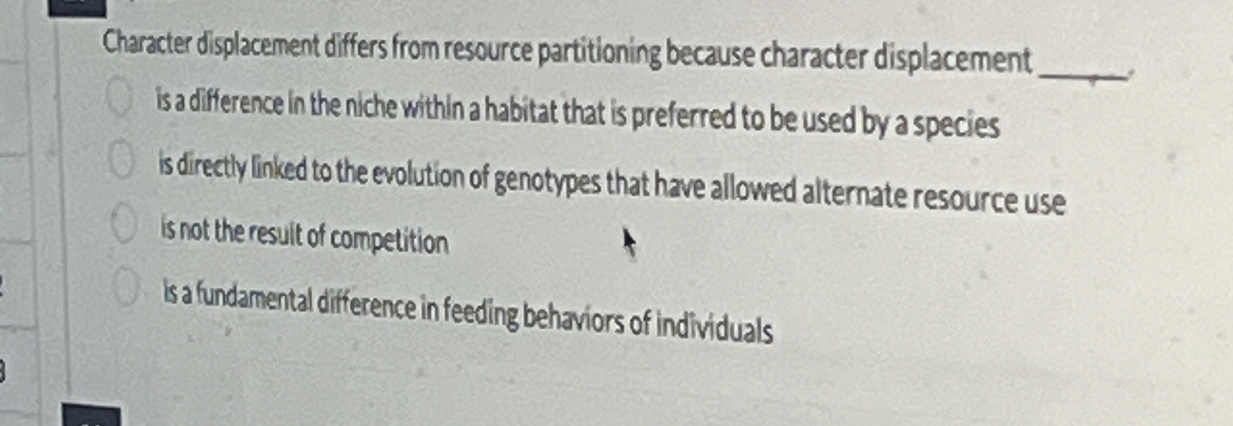 Solved Character displacement differs from resource | Chegg.com