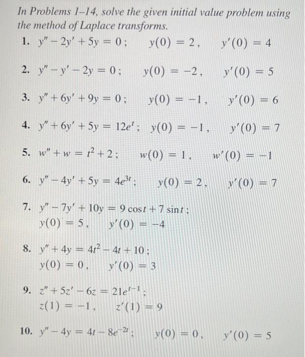 Solved In Problems 1-14, solve the given initial value | Chegg.com