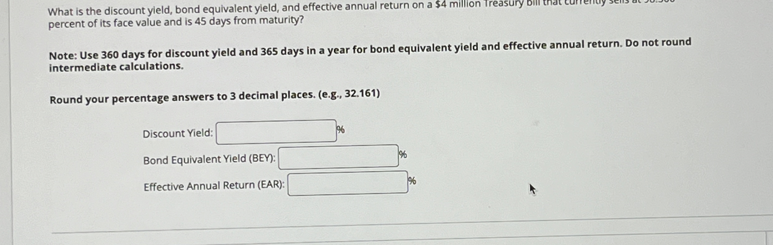 How to solve What is the discount yield, bond | Chegg.com