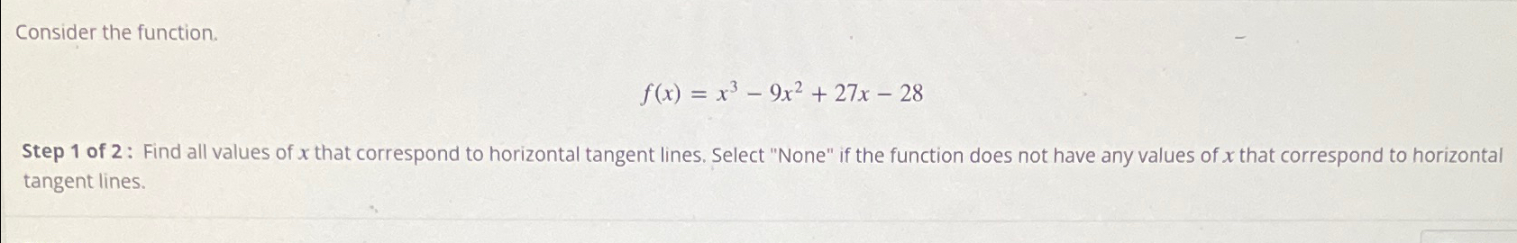 Solved Consider the function.f(x)=x3-9x2+27x-28Step 1 ﻿of 2: | Chegg.com