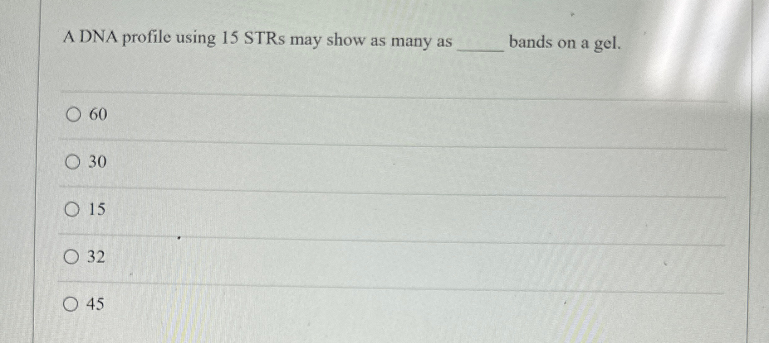 Solved A DNA profile using 15 ﻿STRs may show as many as | Chegg.com