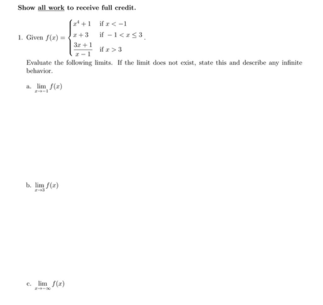 Solved Show all work to receive full credit.Given | Chegg.com