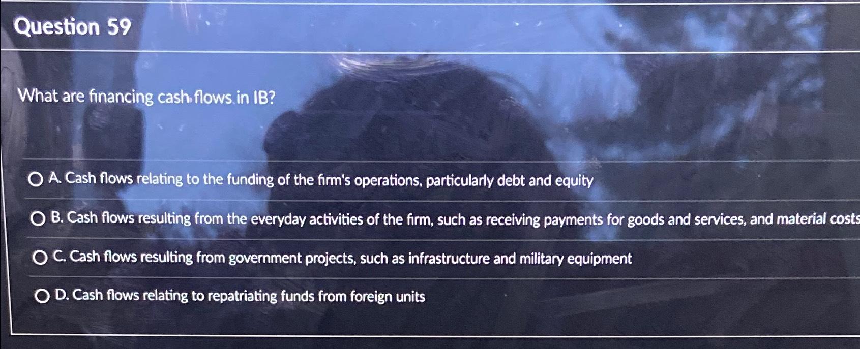 Solved Question 59What are financing cash flows in IB?A. | Chegg.com