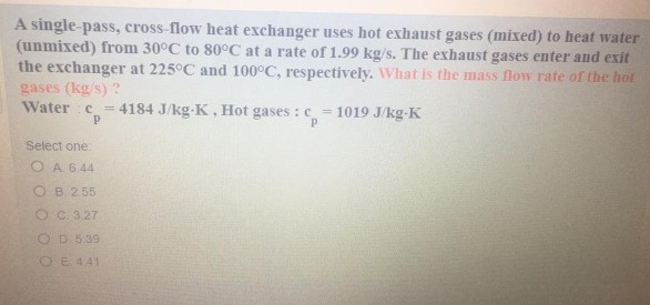 Solved A single-pass, cross-flow heat exchanger uses hot | Chegg.com