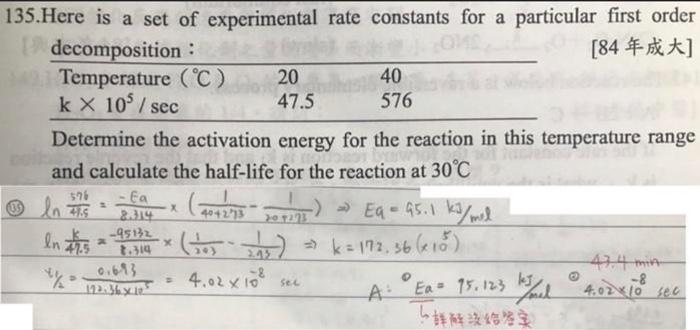 Solved 135. Here is a set of experimental rate constants for | Chegg.com