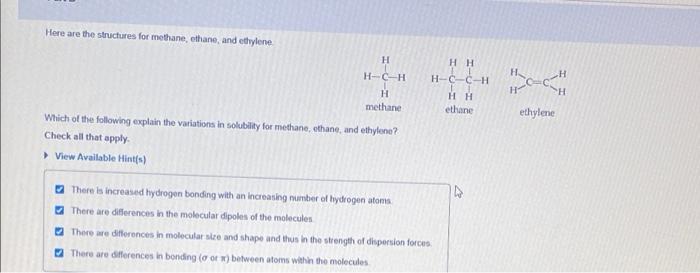 Solved Here are the structures for methane, ethane, and | Chegg.com
