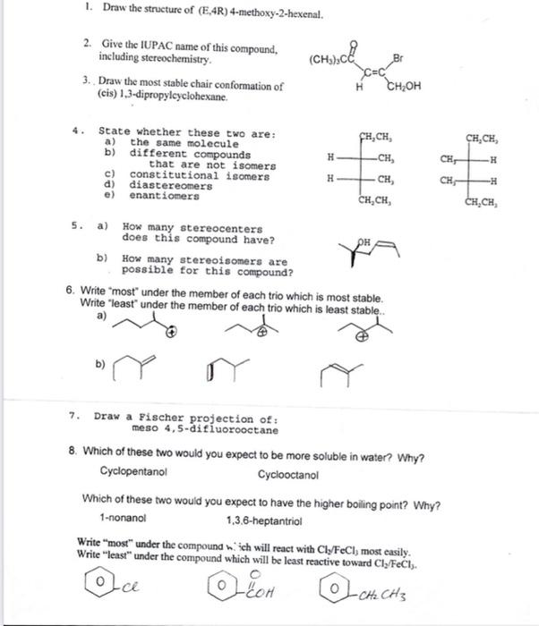 Solved 1. Draw the structure of (E,4R)-methoxy-2-hexenal. 2. | Chegg.com