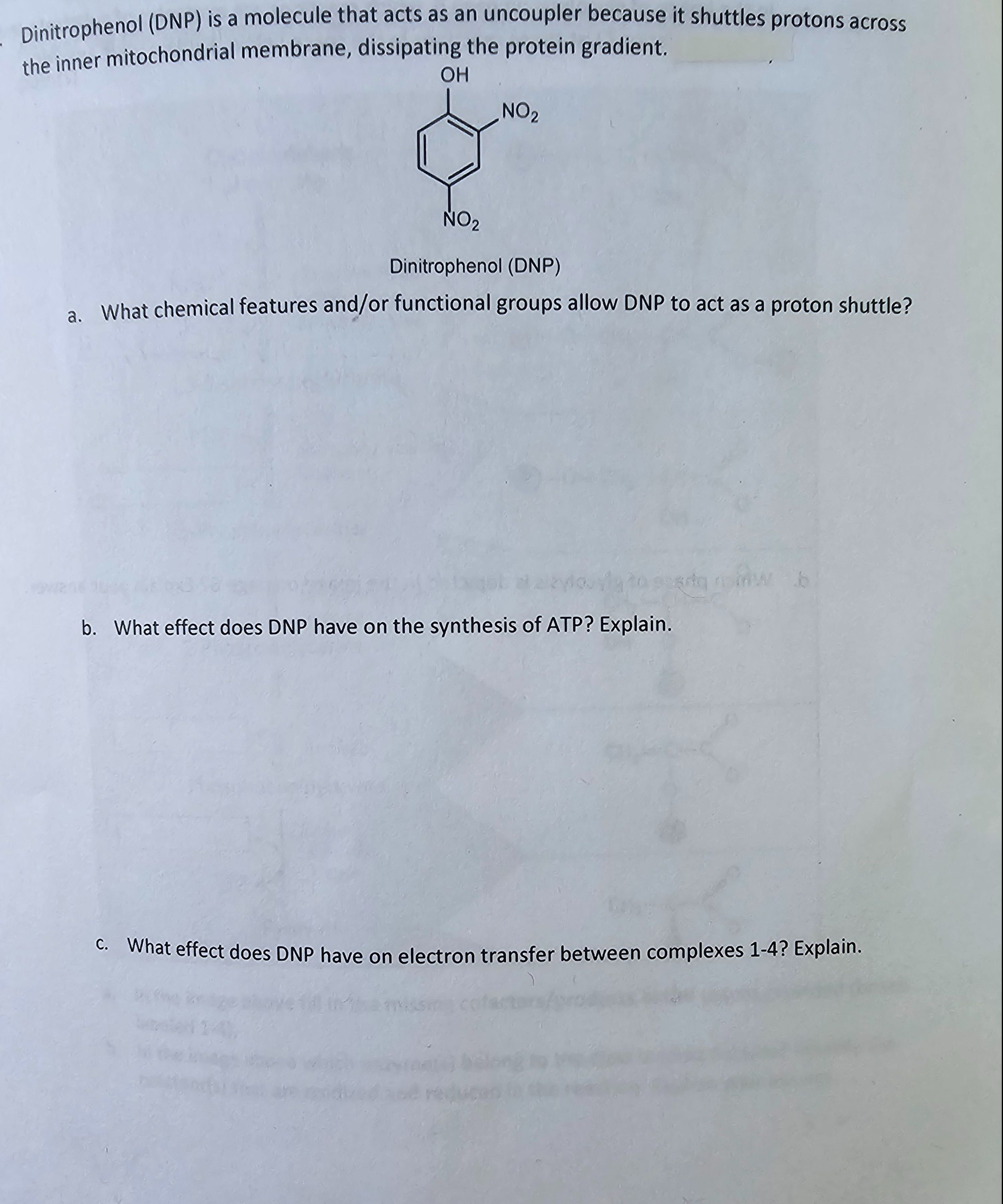 Dinitrophenol (DNP) ﻿is a molecule that acts as an | Chegg.com