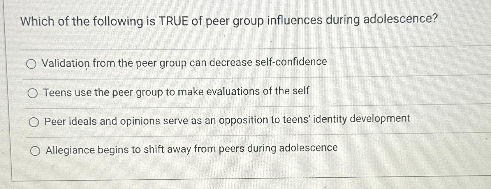 Solved Which of the following is TRUE of peer group | Chegg.com