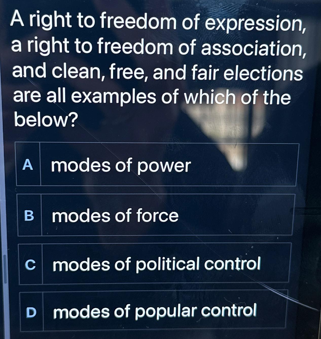 Solved A right to freedom of expression, a right to freedom | Chegg.com