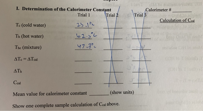 Solved Calorimeter # Trial 3 Calculation of Ccal I. | Chegg.com