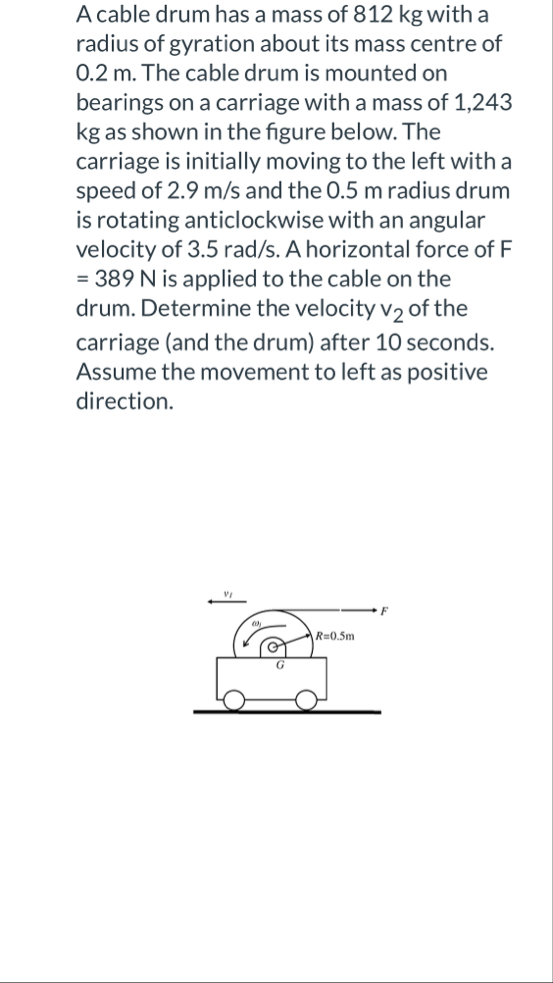 Solved A cable drum has a mass of 812 ﻿kg with a radius of | Chegg.com