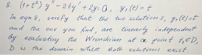 Solved For each differential eqn and the given solution, use | Chegg.com